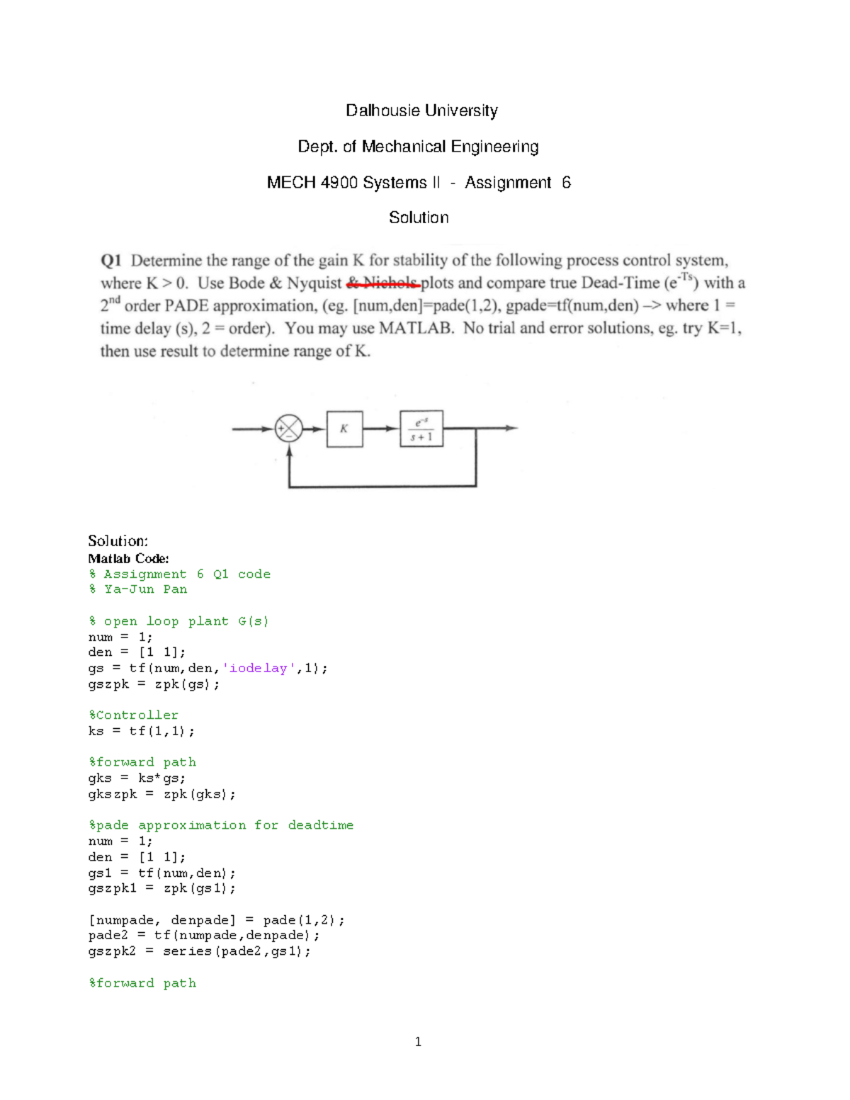 Assignment 6 Solution - Dalhousie University Dept. of Mechanical ...