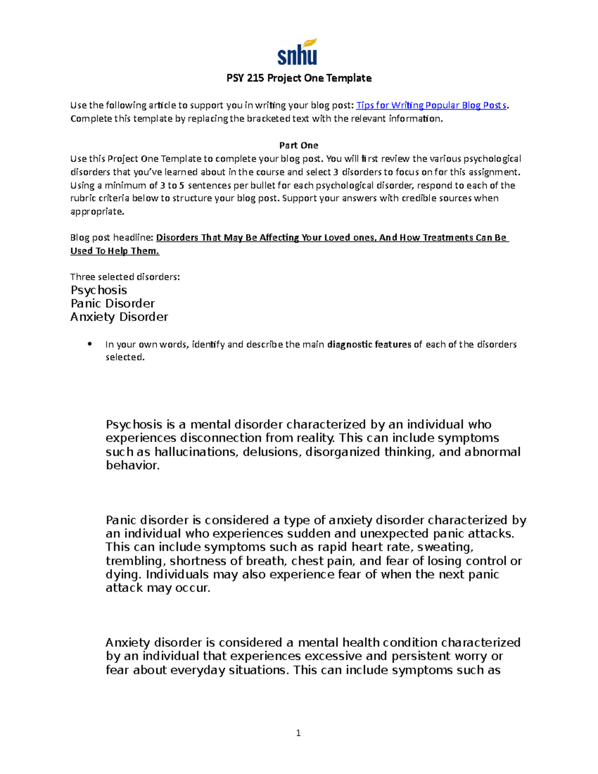 PSY 215 Project One Template - PSY 215 Project One Template Use the ...