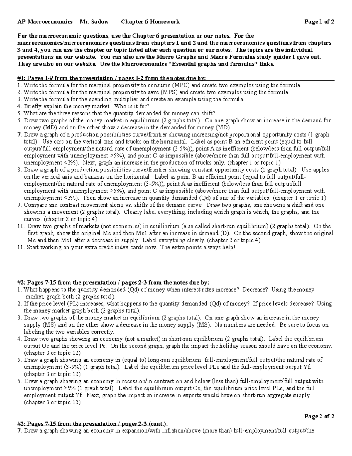 Chap6 homework - AP Macroeconomics Mr. Sadow Chapter 6 Homework Page 1 ...