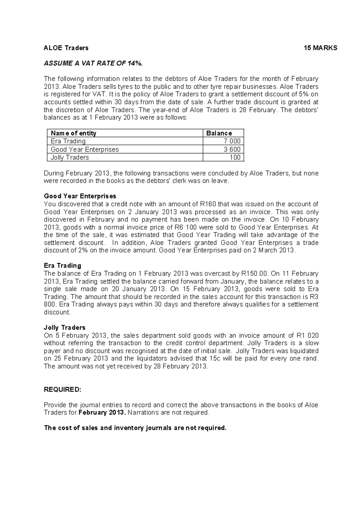 ALOE+Traders+ENG-1 - Accounting tutorials - ALOE Traders 15 MARKS ...