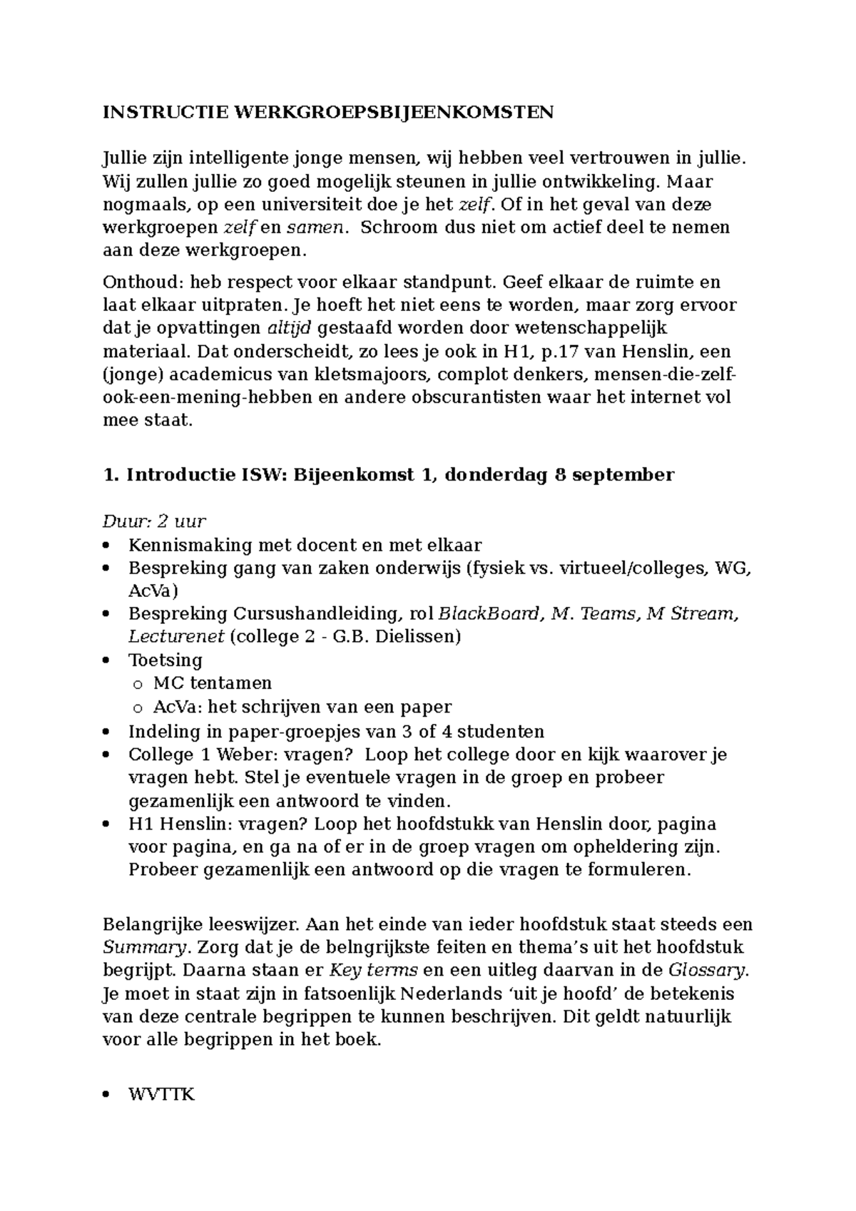 2022 Werkgroepsbijeenkomst 1 en 2 - INSTRUCTIE WERKGROEPSBIJEENKOMSTEN ...