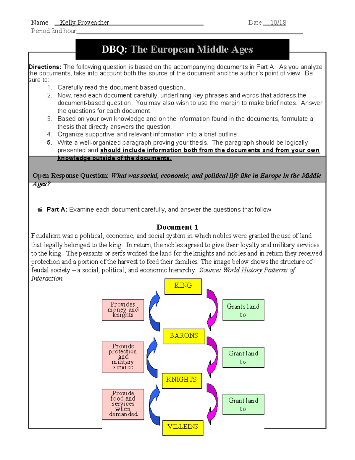 Kelly Provencher - Middle Ages DBQ - Name Kelly Provencher Date 10 ...