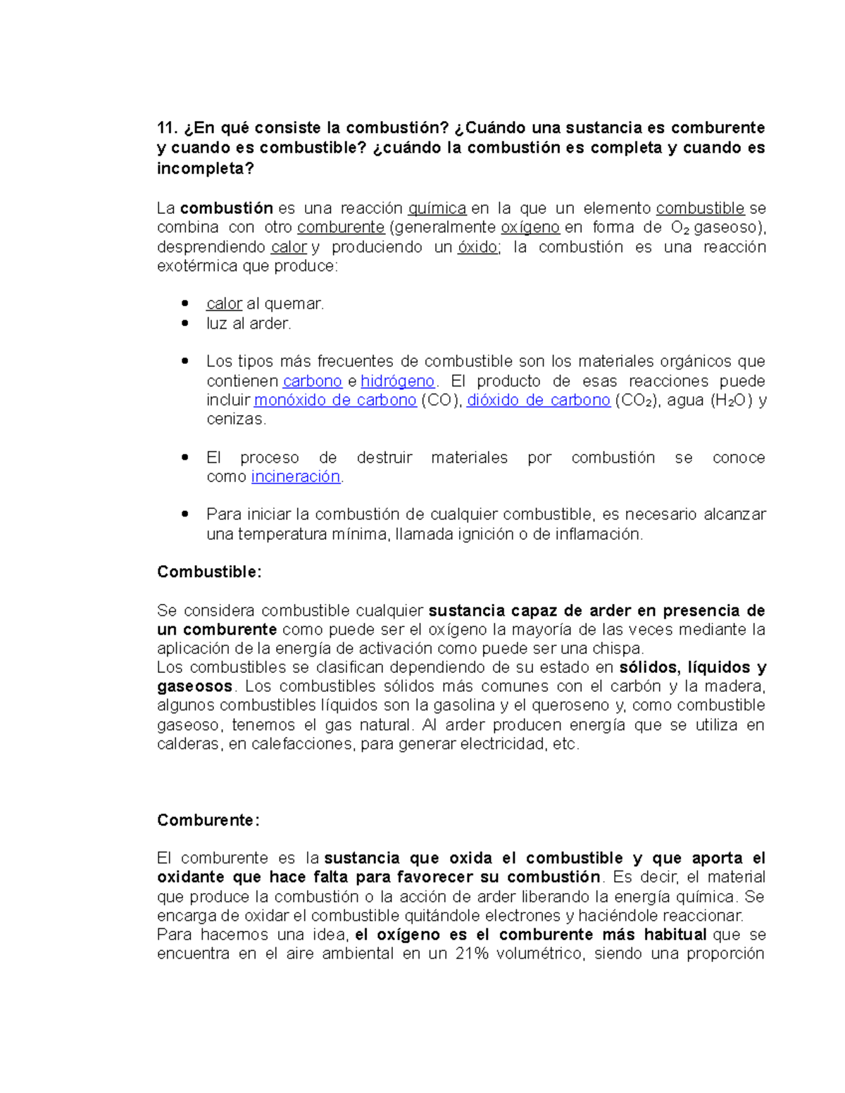 Cuestionario DE Quimica - ¿En qué consiste la combustión? ¿Cuándo una ...
