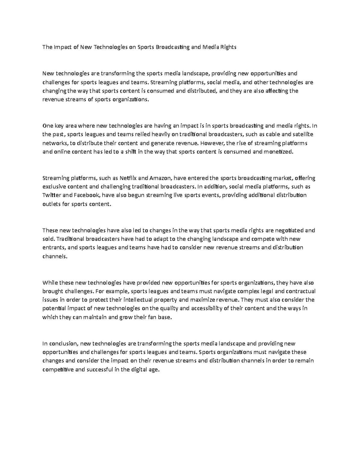 The Impact of New Technologies on Sports Broadcasting and Media Rights ...