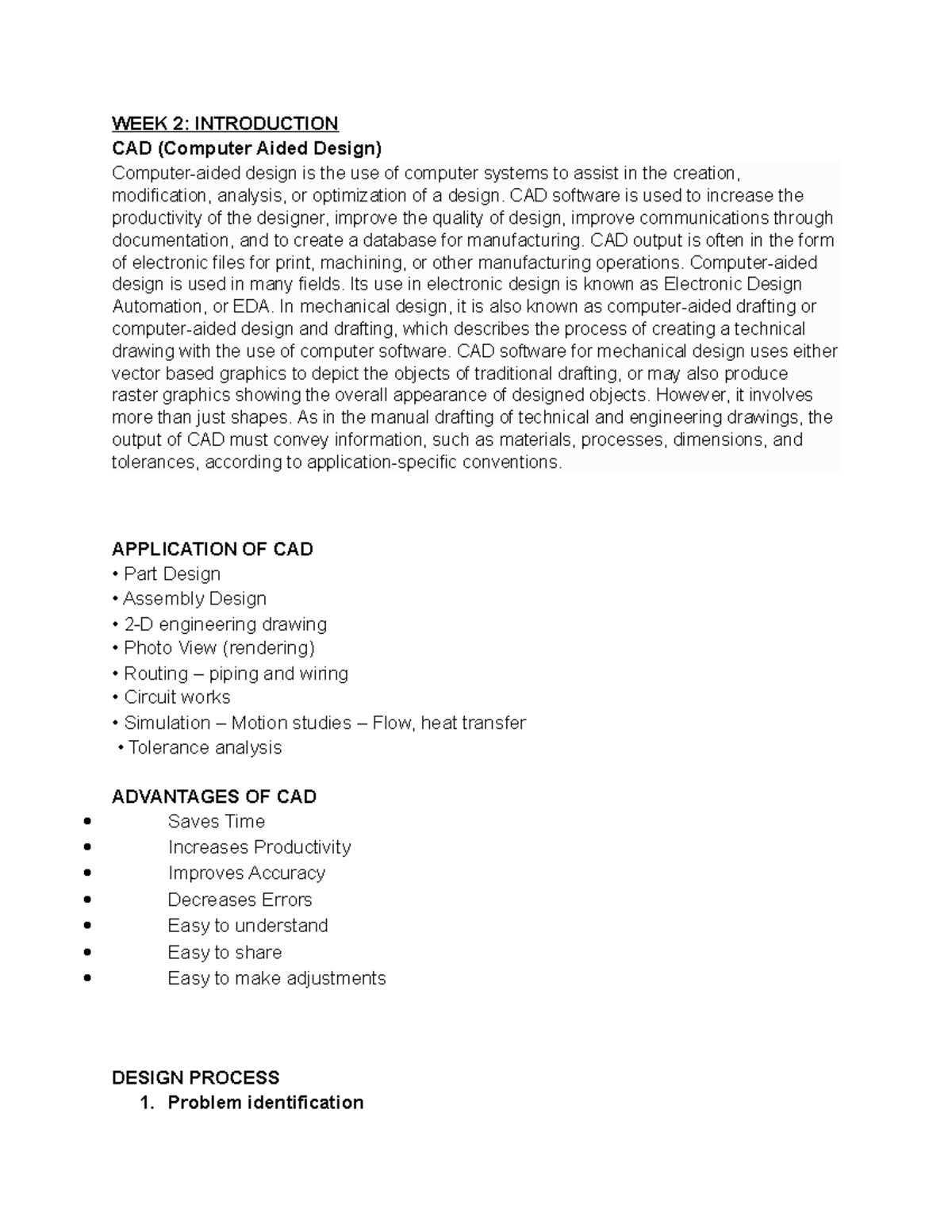 Week 2 Cad design process - WEEK 2: INTRODUCTION CAD (Computer Aided ...