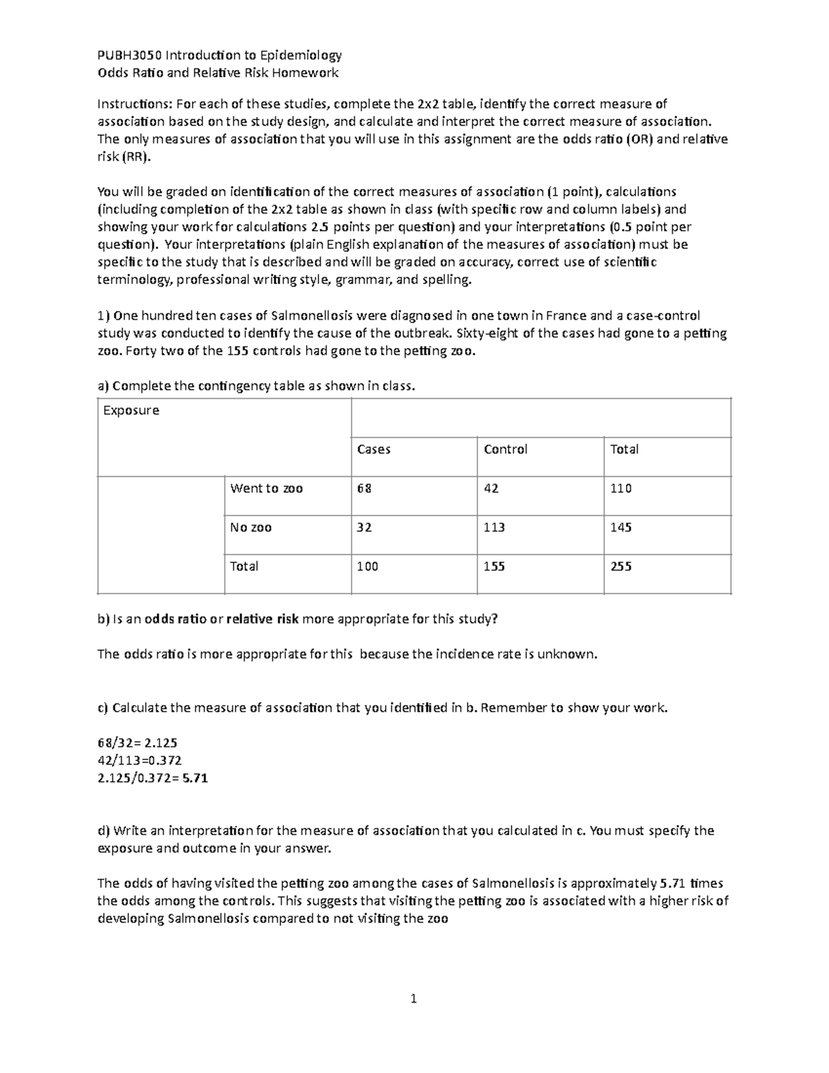 Homework Measures of Association - Odds Ra 1 o and Rela 1 ve Risk ...