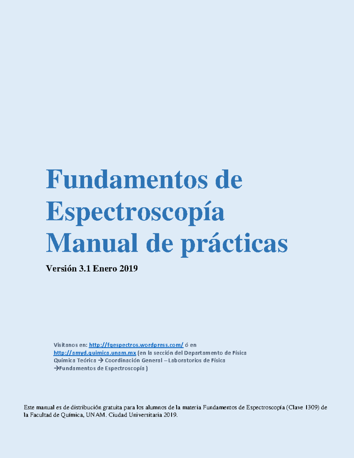 Manual Fund Esp V3 - Manual de prácticas Fundamentos de Espectroscopía Manual de prácticas ...