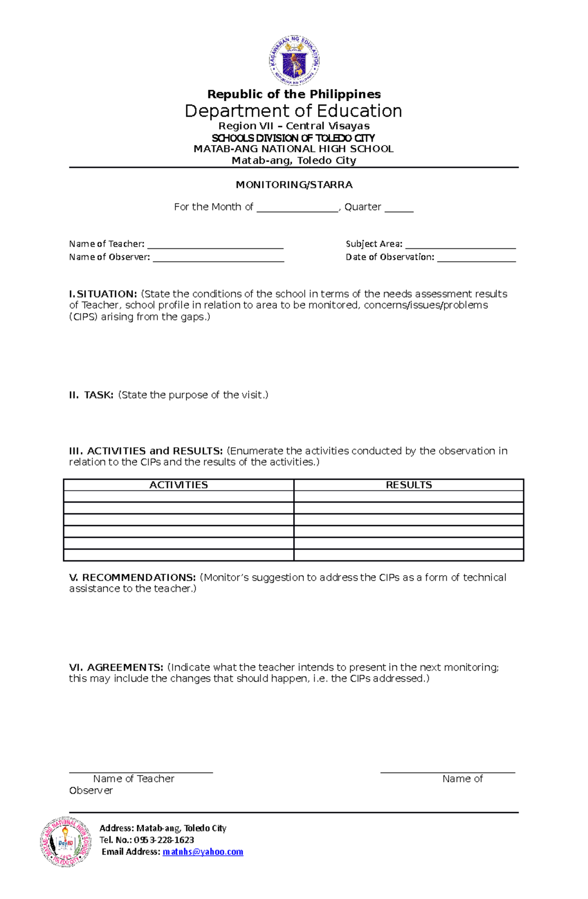 DIS Form 06 observation notes - Republic of the Philippines Department ...