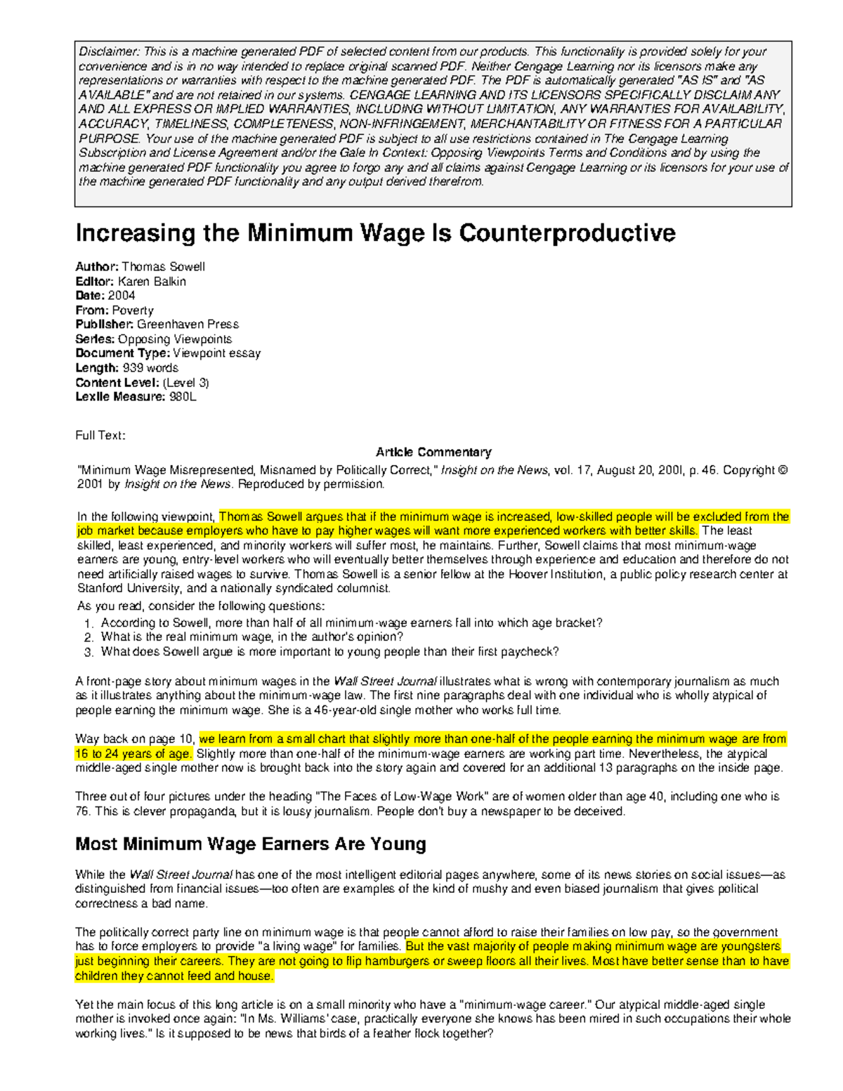 Increasing the Minimum Wage - Disclaimer: This is a machine generated ...