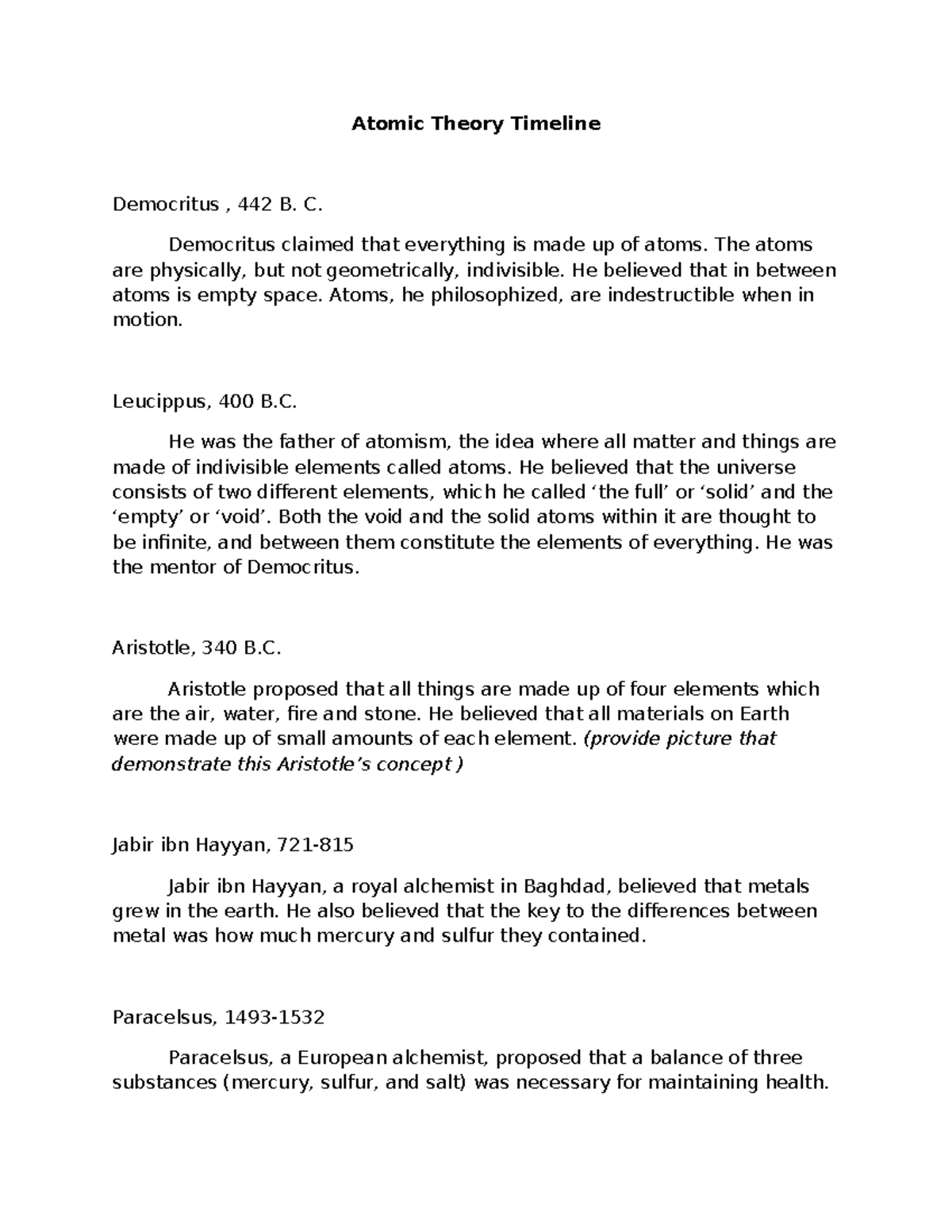 Atomic Theory Outline - Atomic Theory Timeline Democritus , 442 B. C ...