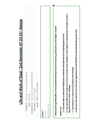 Week 14 Quiz (Lessons 23 & 24) Attempt review - Life and Work of Rizal ...
