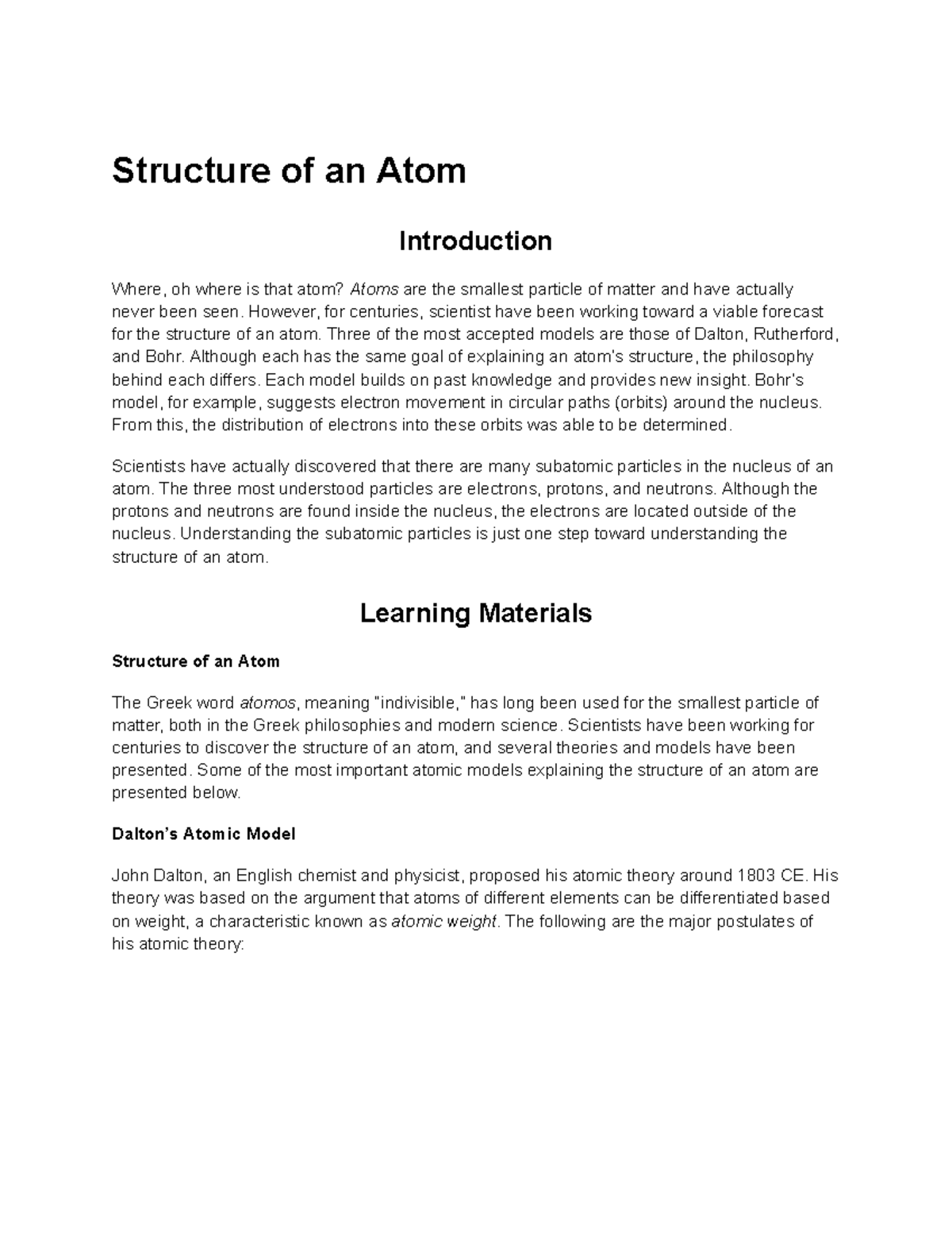 Structure of an Atom - Structure of an Atom Introduction Where, oh where is that atom? Atoms are ...