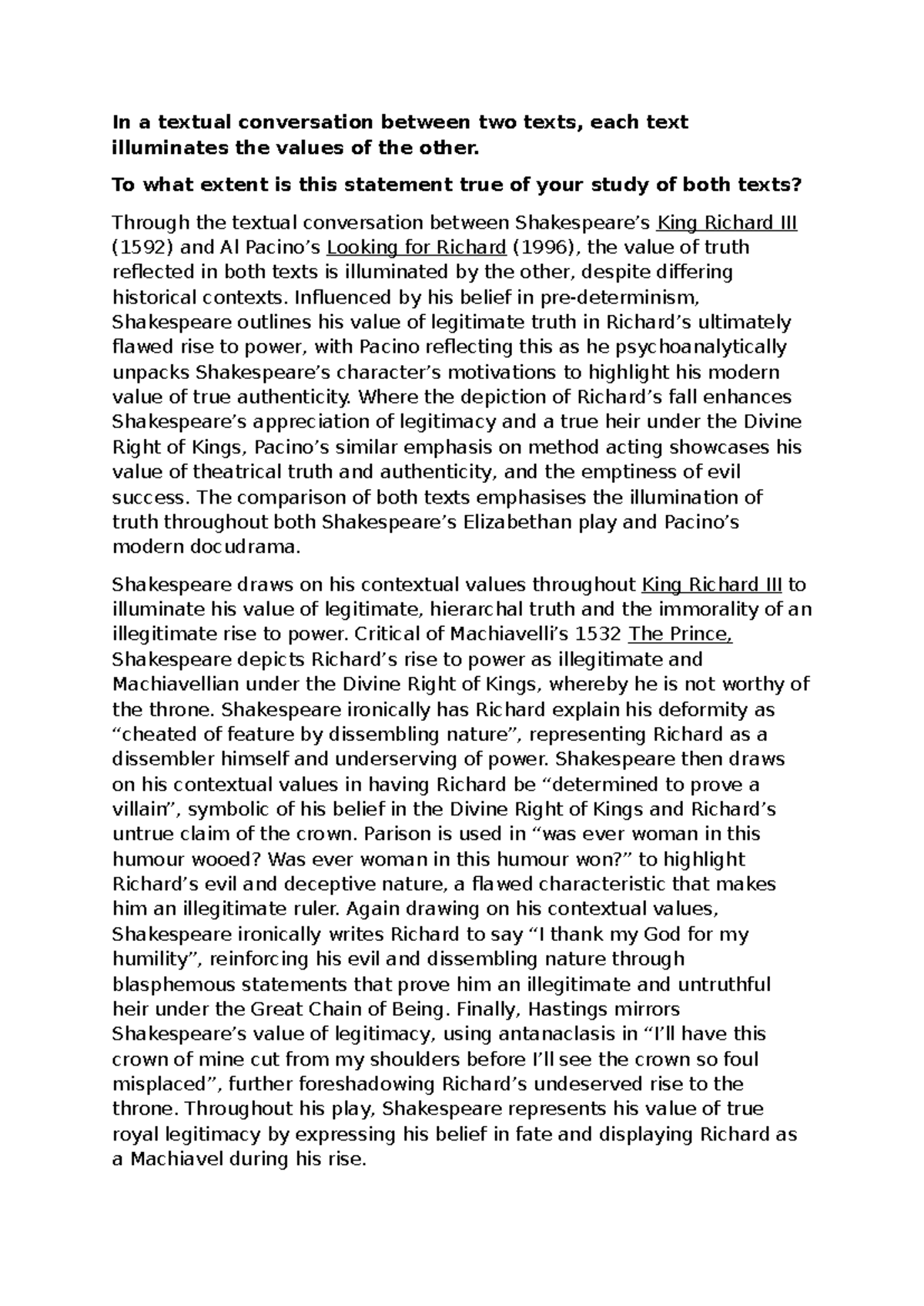 Richard Mod A, Illuminates each other's values - In a textual ...