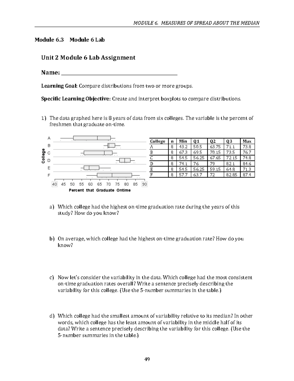 Mod+6 - Quantitative methods - MODULE 6. MEASURES OF SPREAD ABOUT THE ...