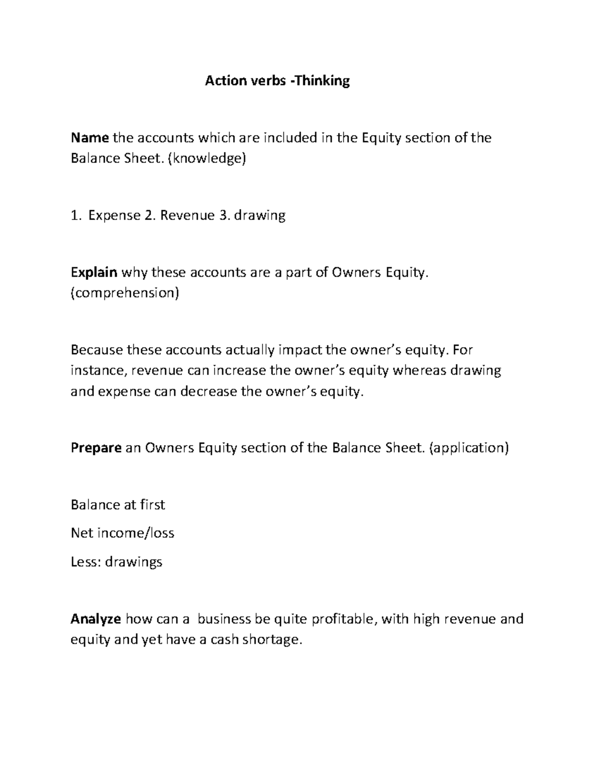 Action verbs -Thinking - Action verbs - Thinking Name the accounts ...
