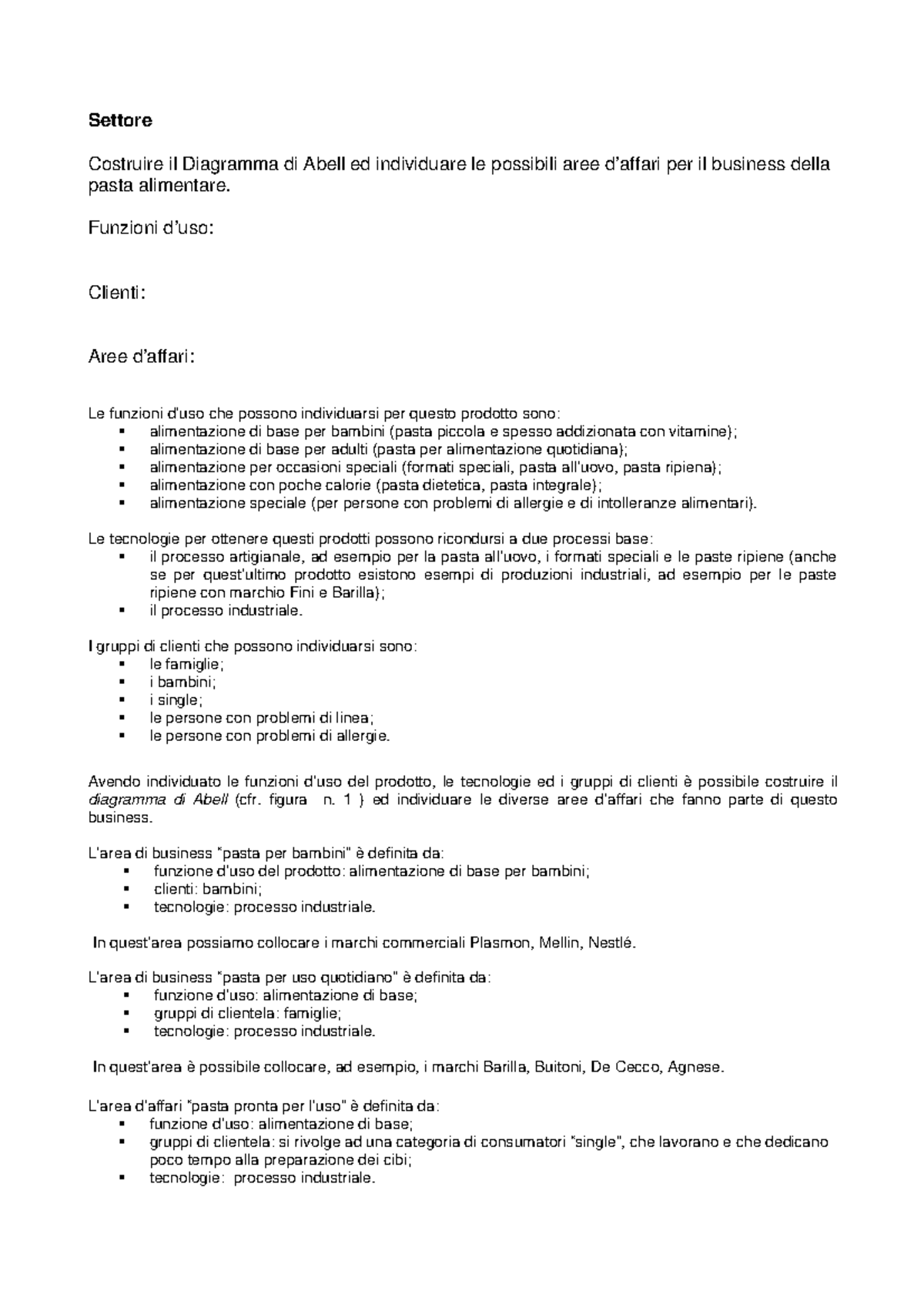 Modello Abell - Settore Costruire il Diagramma di Abell ed individuare ...