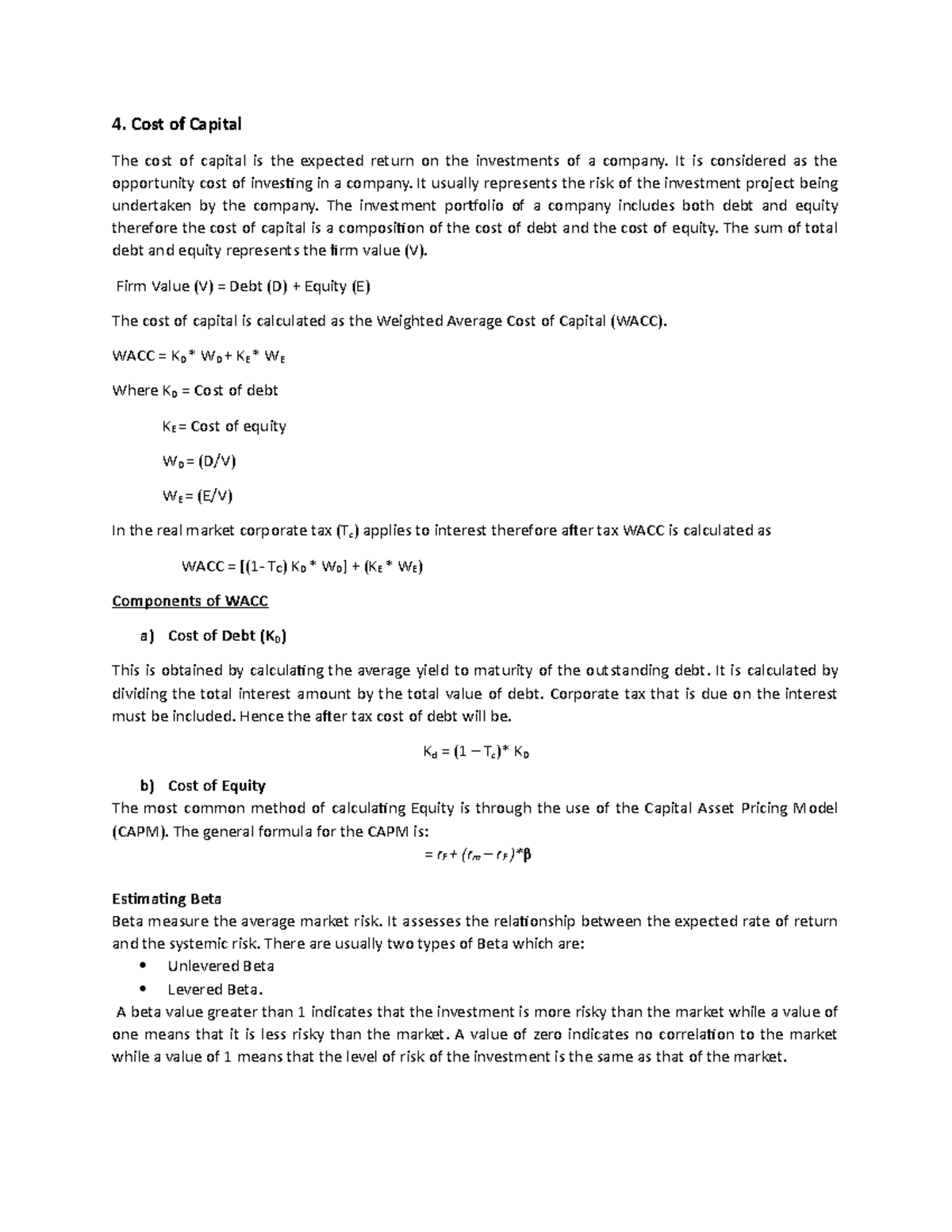 Cost of capital - 4. Cost of Capital The cost of capital is the expected return on the ...