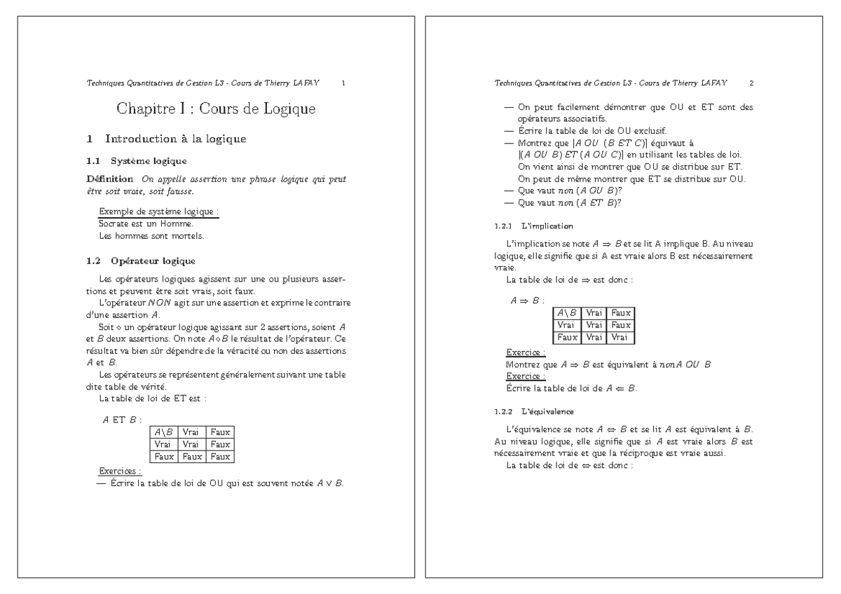 Chapitre 1 - TDG - CM de TQG - Techniques Quantitatives de Gestion L3 ...