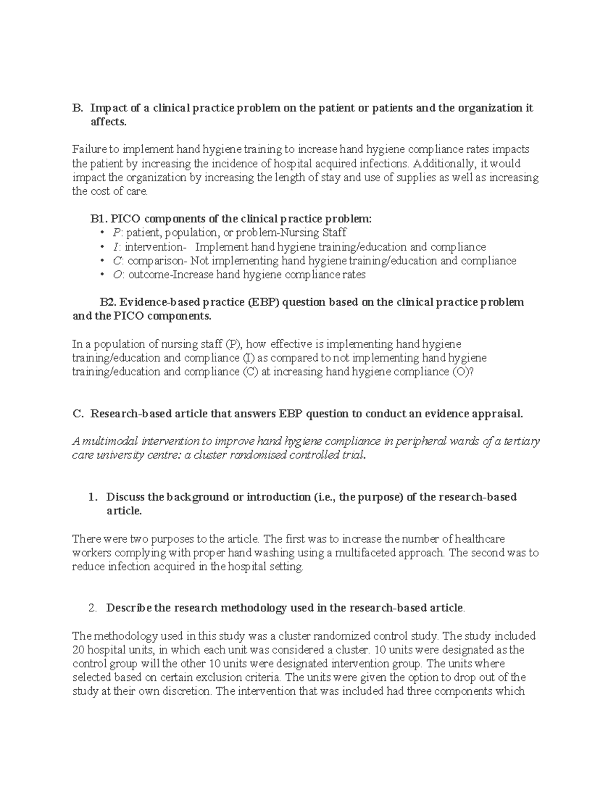 Scholarship of Nursing Practice Assessment - B. Impact of a clinical ...