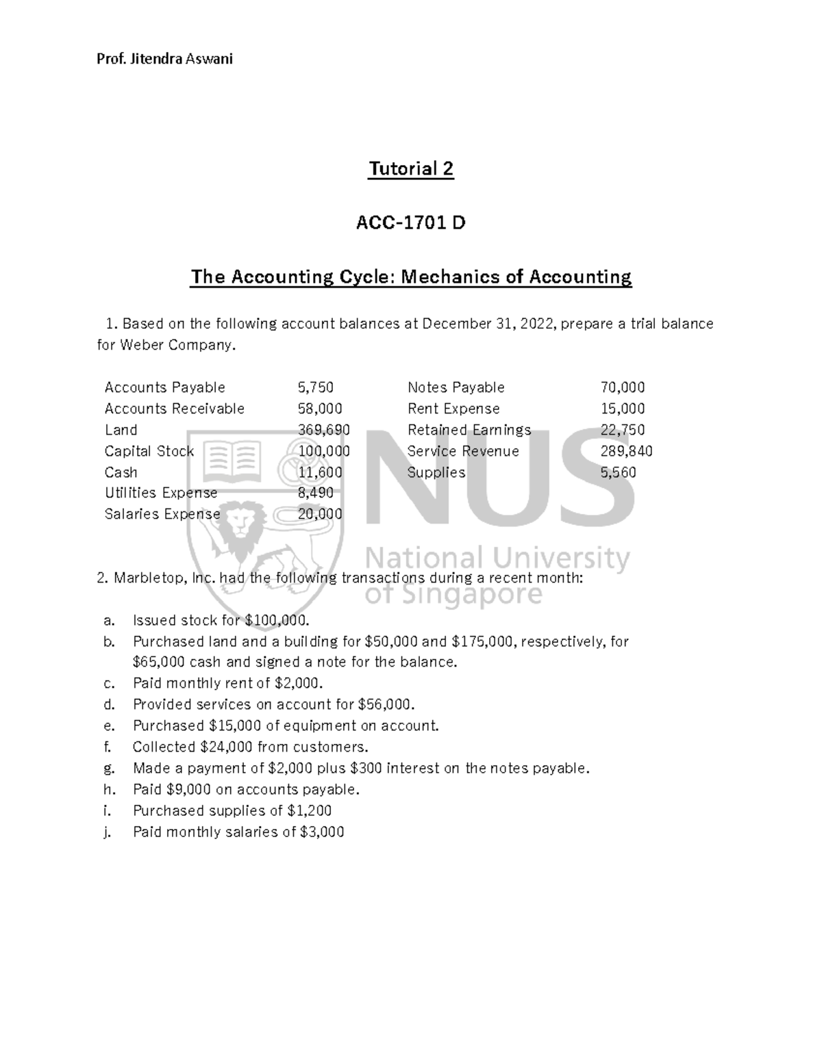Tutorial 2 Solution - Tut 2 - Tutorial 2 ACC-1701 D The Accounting ...