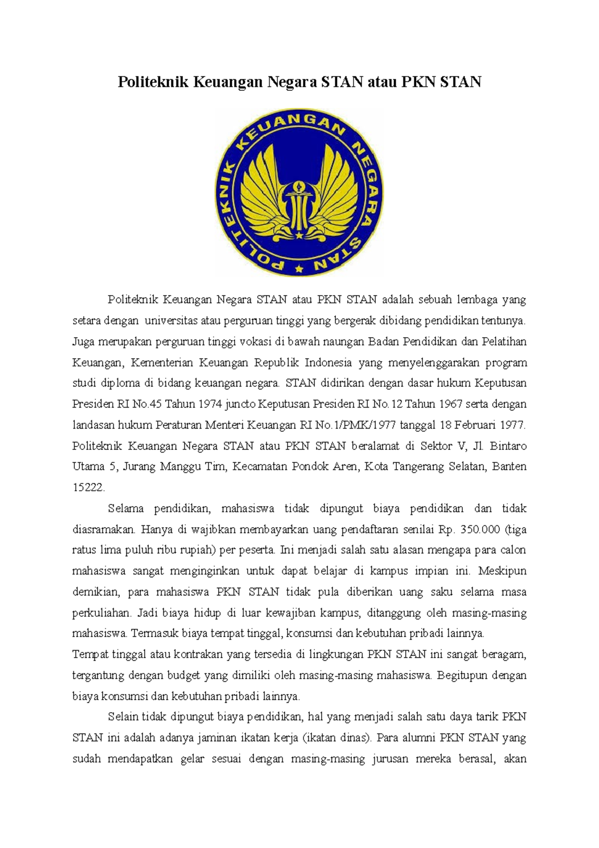 esai tentang Politeknik Keuangan Negara STAN atau PKN STAN - Politeknik ...