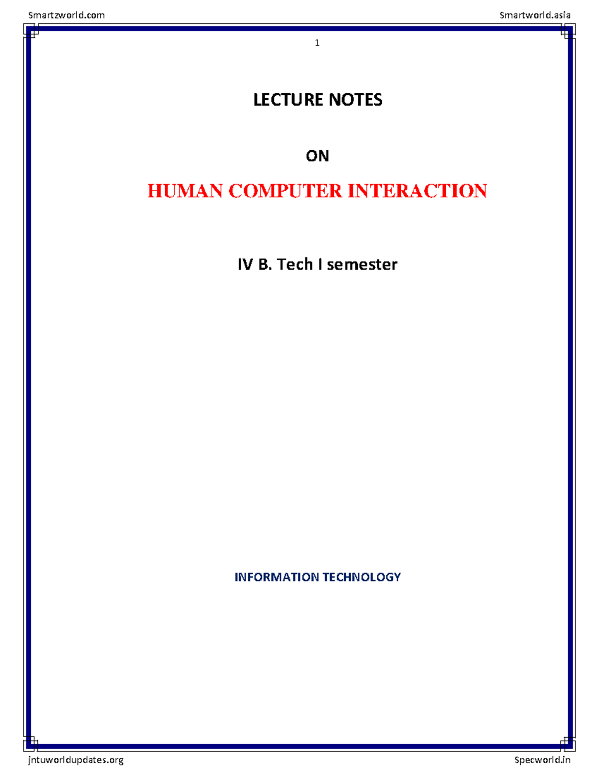 Human Computer Interaction Unit 1 - 1 LECTURE NOTES ON HUMAN COMPUTER ...