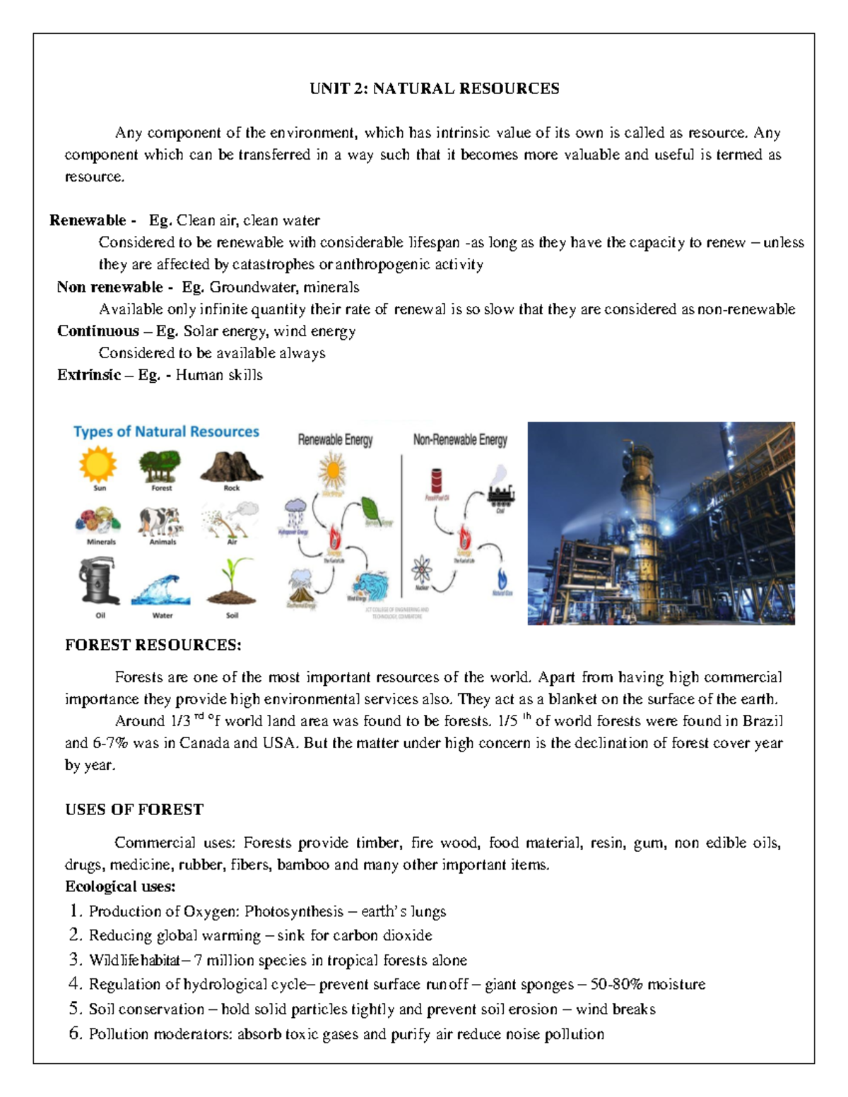 Natural resources - UNIT 2: NATURAL RESOURCES Any component of the ...