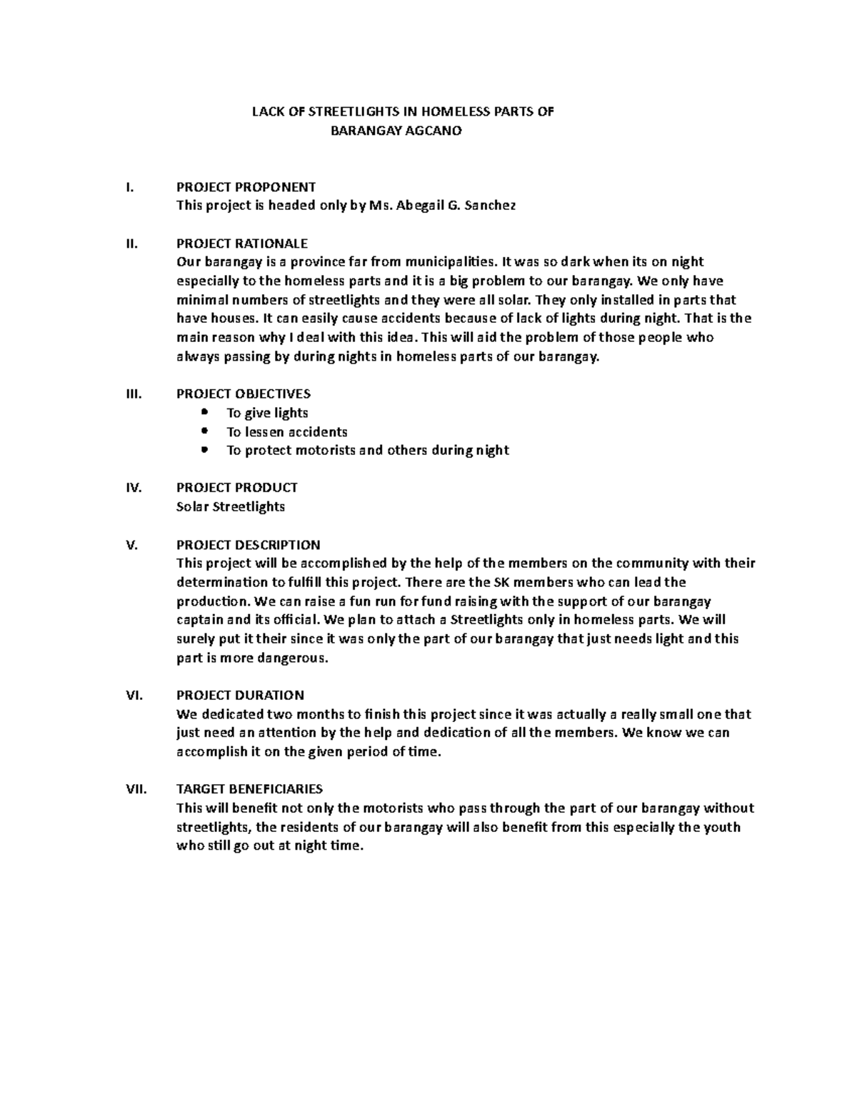 Solidarity(Action Plan) - LACK OF STREETLIGHTS IN HOMELESS PARTS OF ...