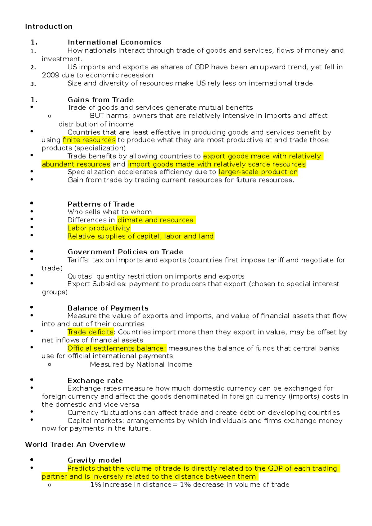 ECON 219 Mid-Term Notes - Introduction International Economics How ...