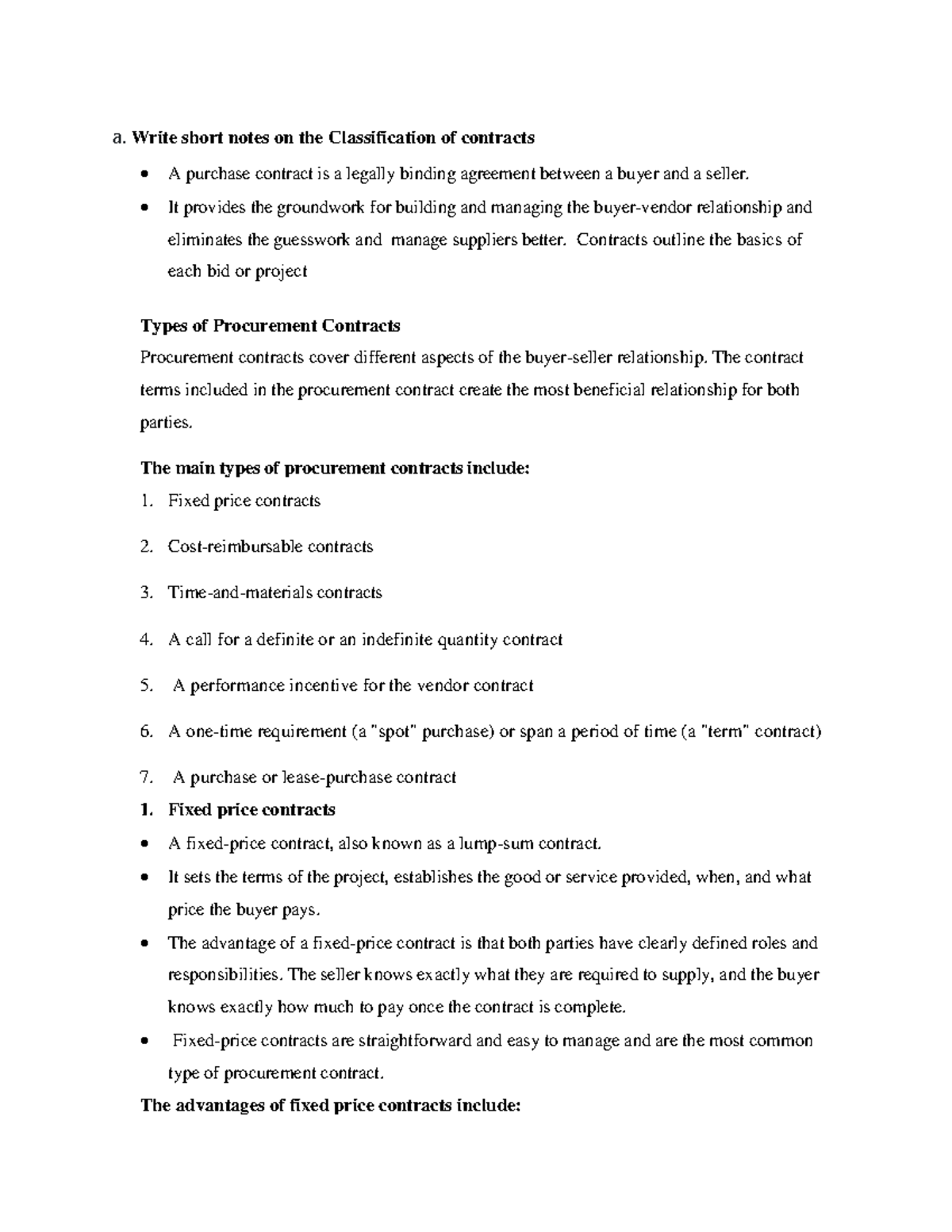 Studocu - a. Write short notes on the Classification of contracts A ...
