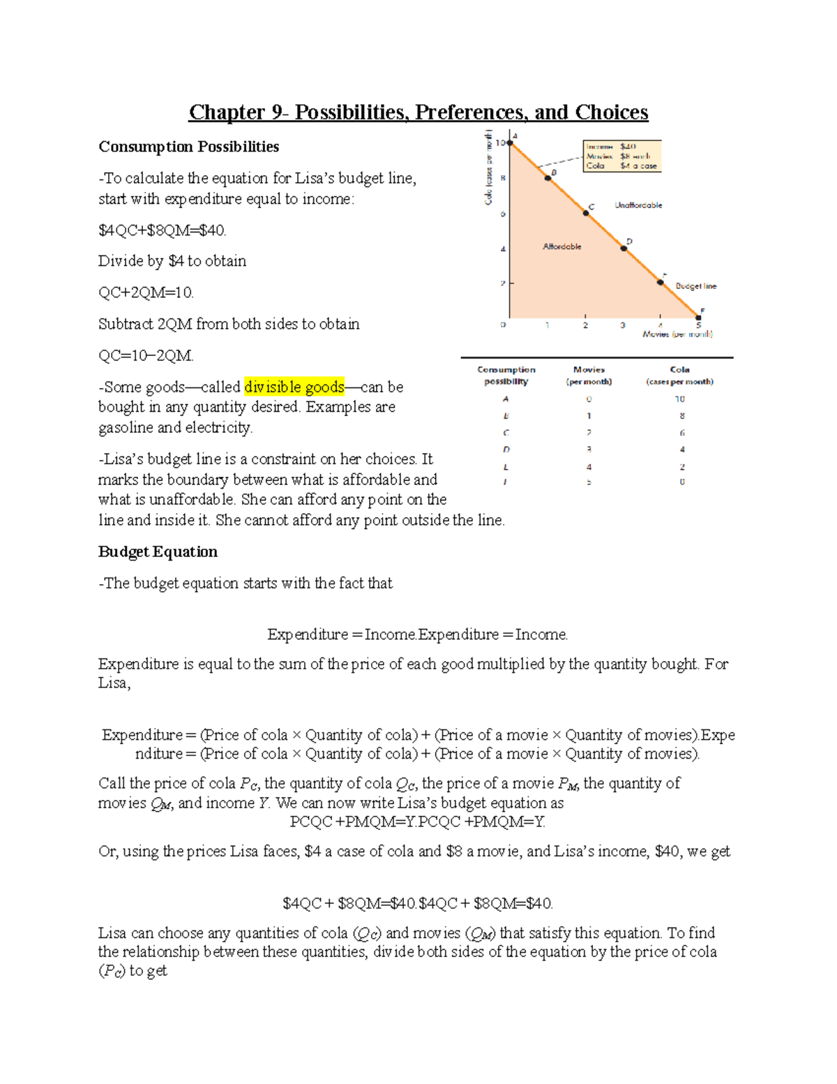 ECON 1050- Chapter 9- Possibilities, Preferences, and Choices[ 2196 ...
