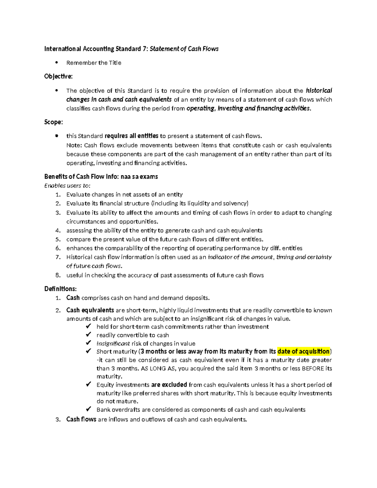 Discussion Notes- IAS 7 & 8 - International Accounting Standard 7 ...