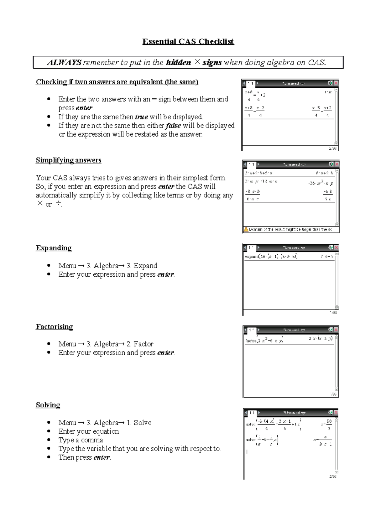 Essential CAS Checklist YR 10 - Essential CAS Checklist ALWAYS remember ...