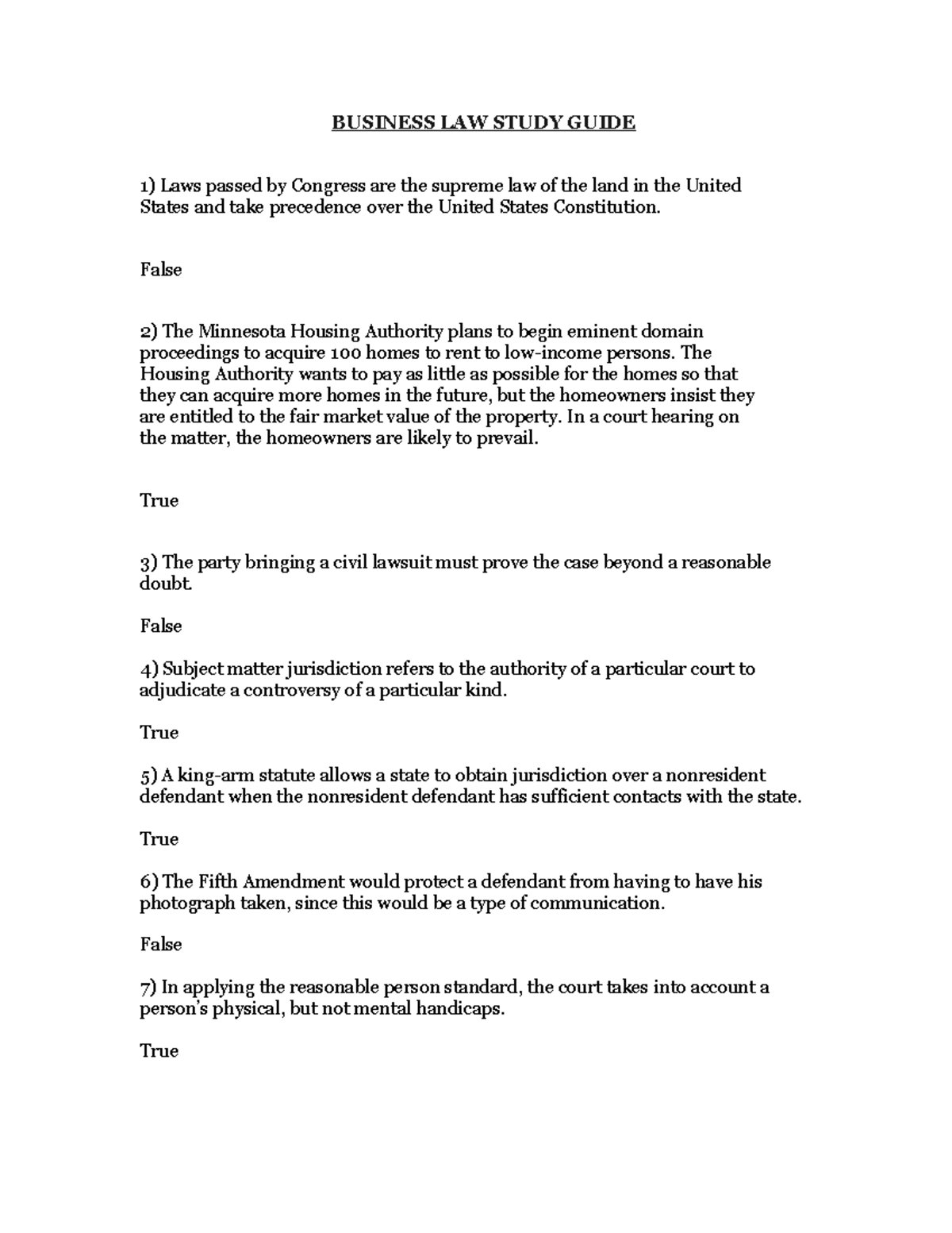 Business LAW Study Guide - BUSINESS LAW STUDY GUIDE Laws passed by ...