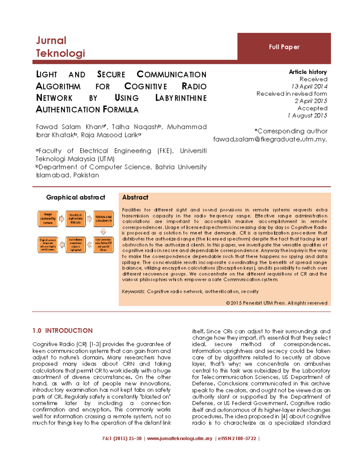 Light And Secure Communication Algorithm For Cognitive Radio Network By