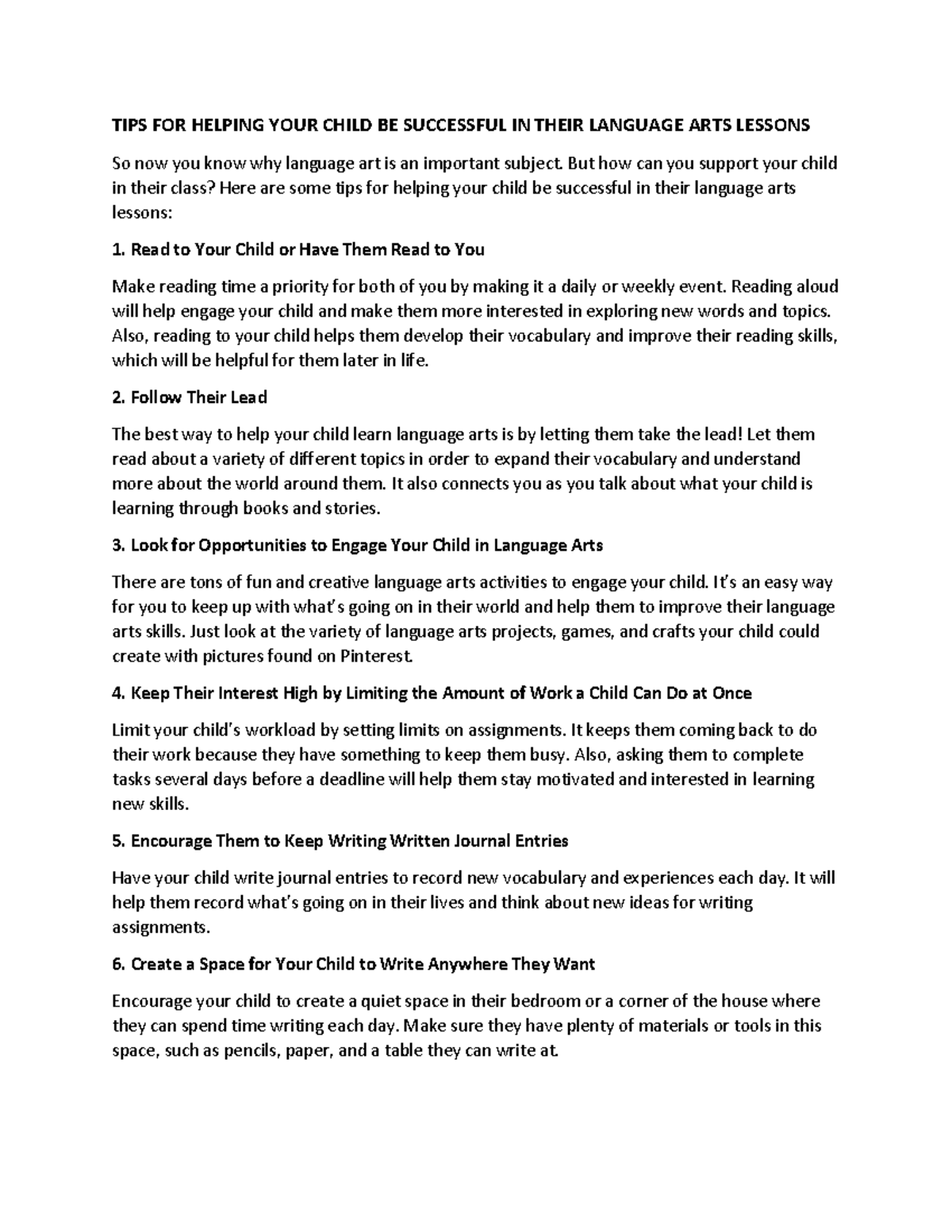 TIPS FOR Helping YOUR Child BE Successful IN Their Language ARTS ...