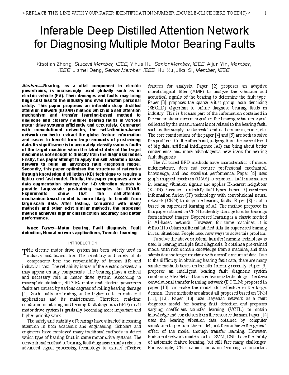 IEEE-TTE - IEEE - Abstract—Bearing, as a vital component in electric ...