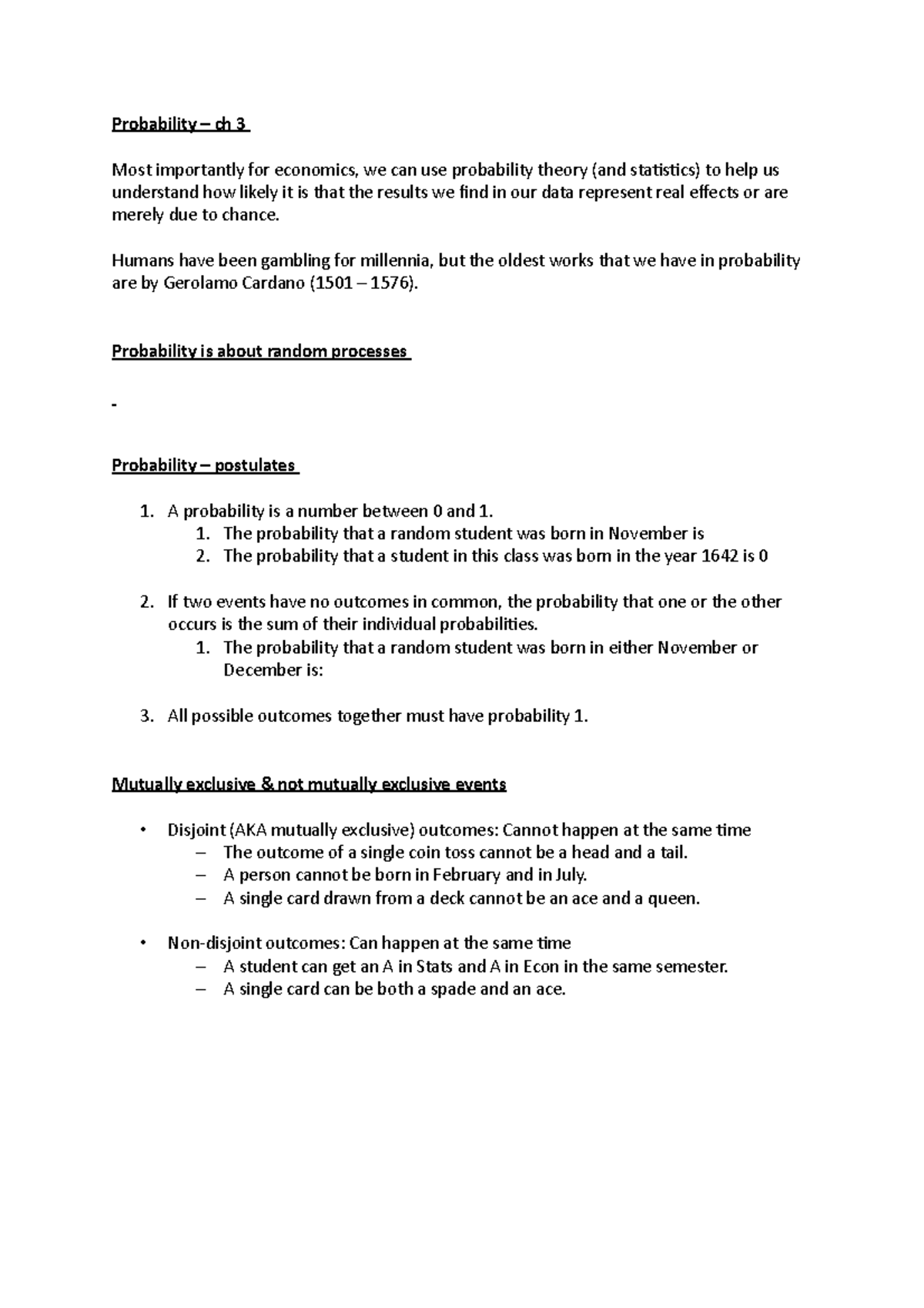Lecture 2 probability ch 3 - Probability – ch 3 Most importantly for ...