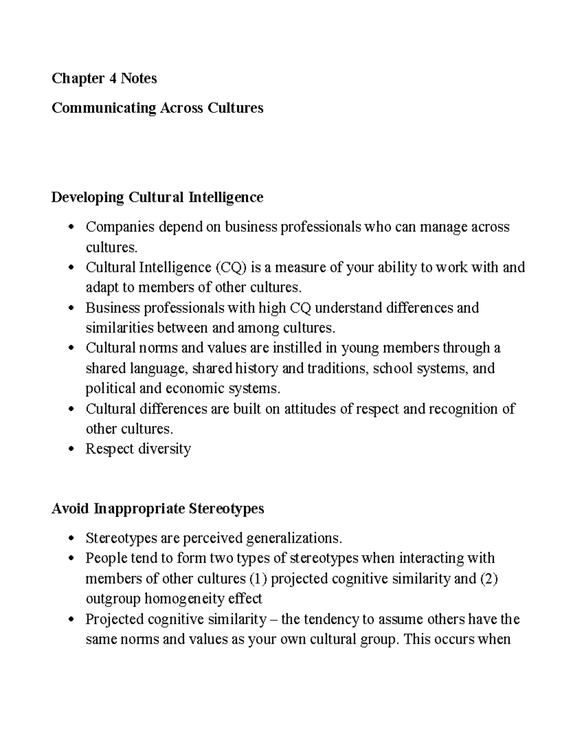 Chapter 4 Notes new - Chapter 4 Notes Communicating Across Cultures ...