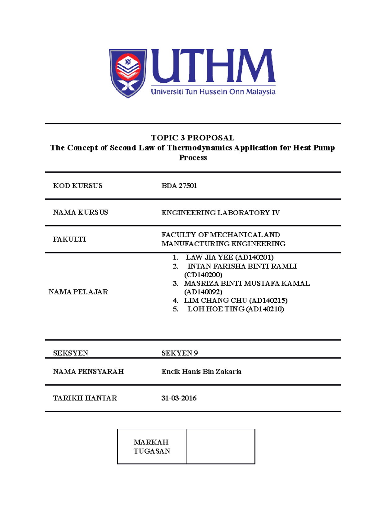 Topic 3 Proposal - Information is optional - Mechanical Engineering ...