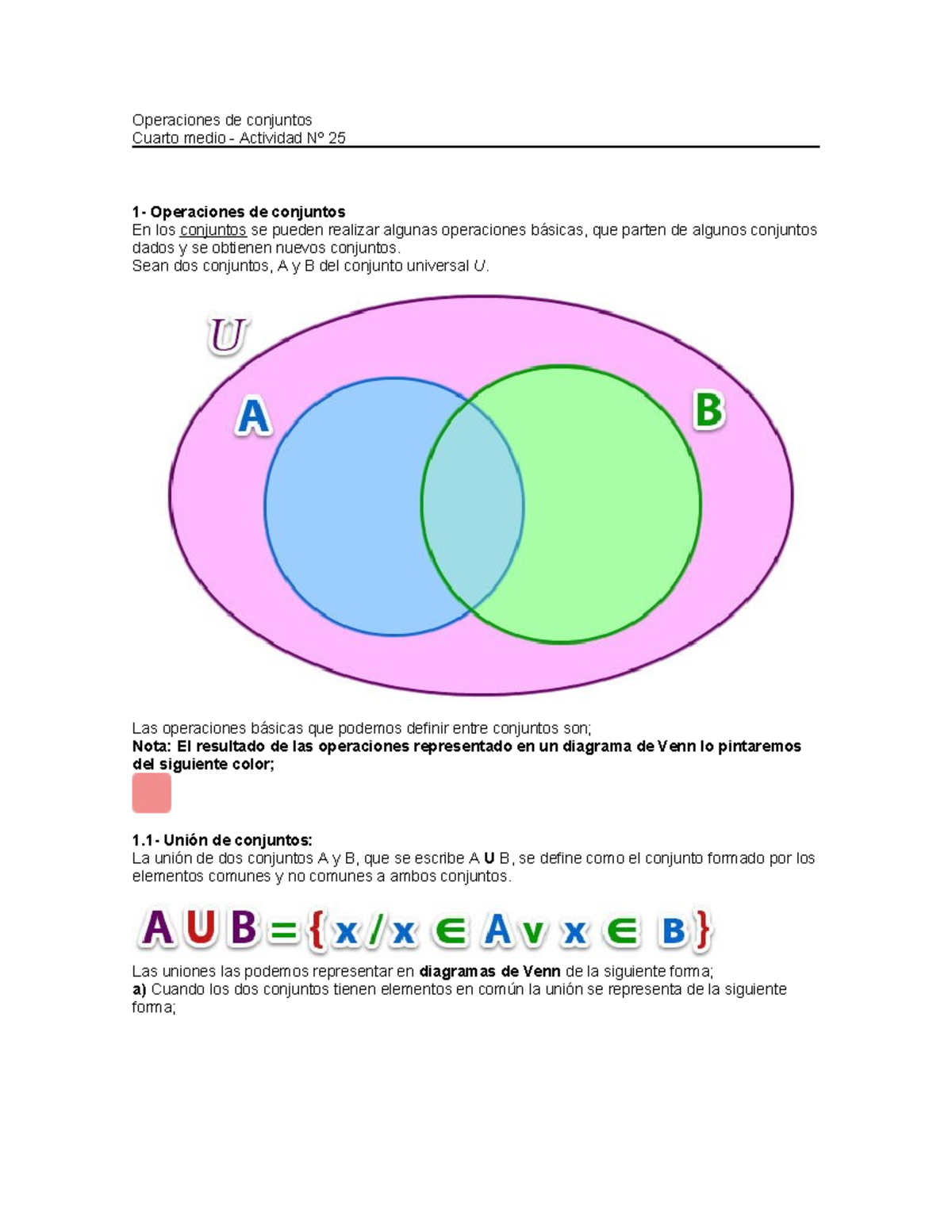 Operaciones de conjuntos - Sean dos conjuntos, A y B del conjunto ...