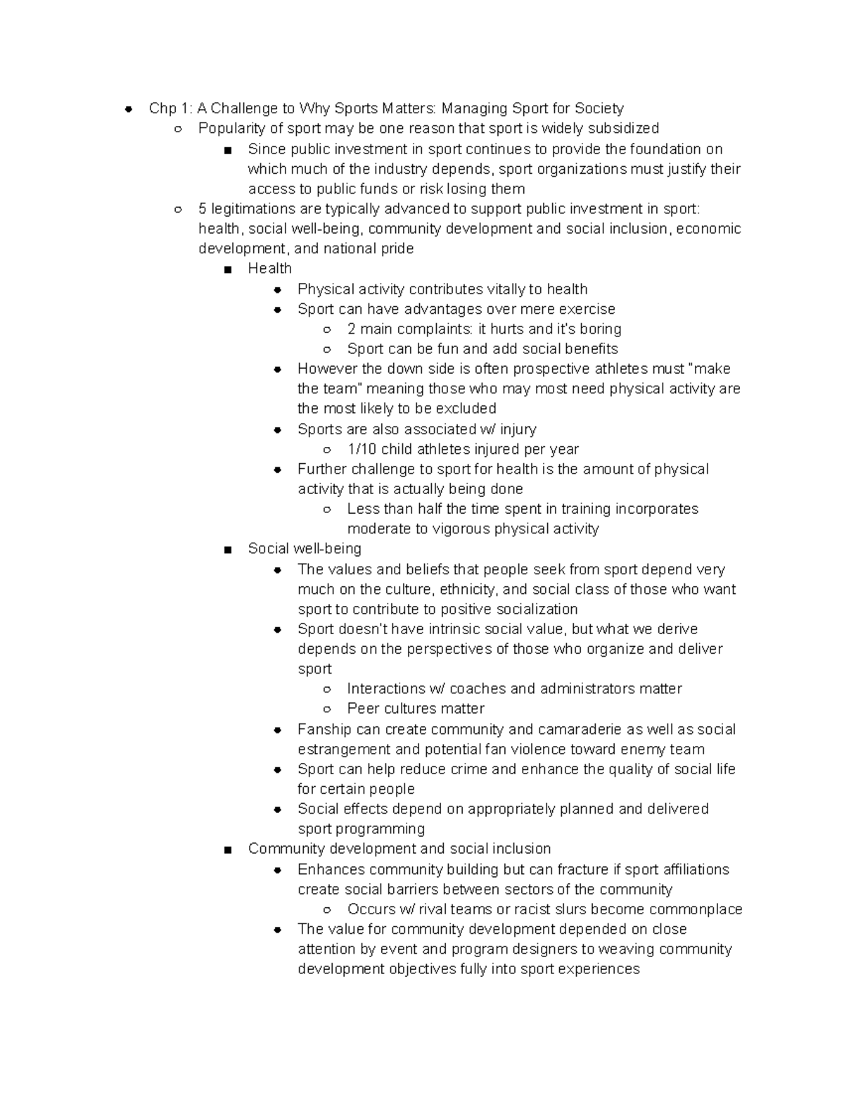 Sports Management Notes Exam 1 - Chp 1: A Challenge to Why Sports ...