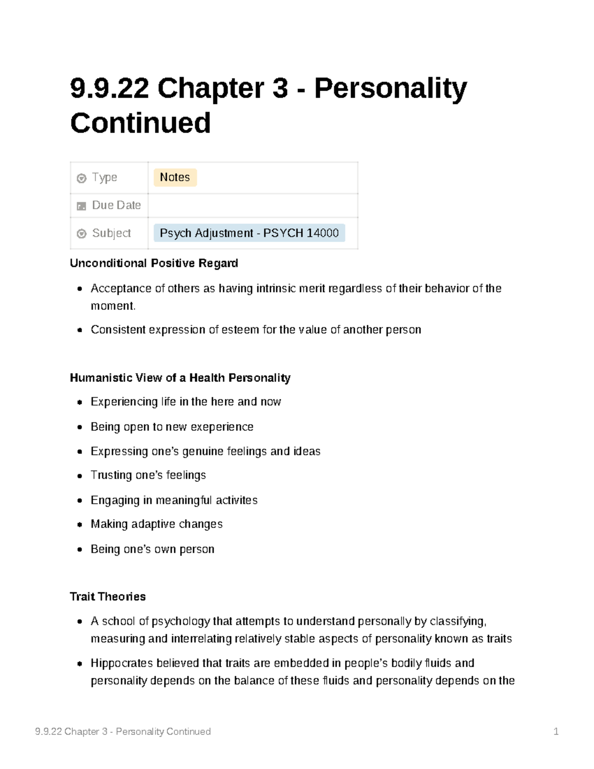 Chapter 3- Personality continued - 9.9 Chapter 3 - Personality ...