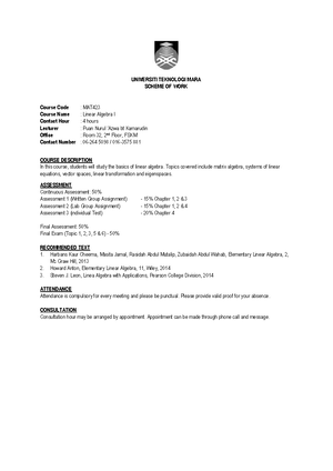 Tutorial Chapter 3 - Linear Algebra - TUTORIAL CHAPTER - Studocu