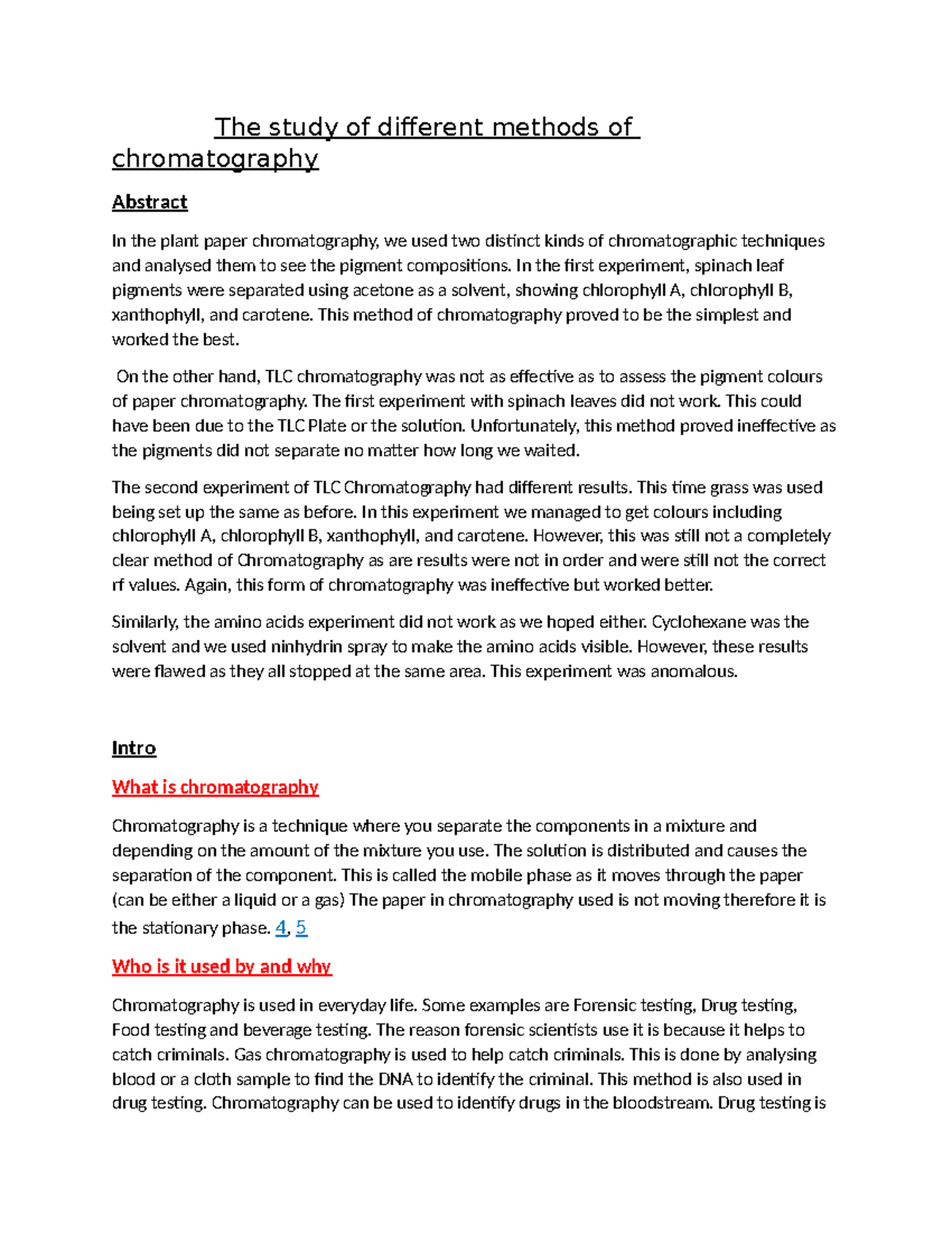 Main work - wwerwef - The study of different methods of chromatography ...