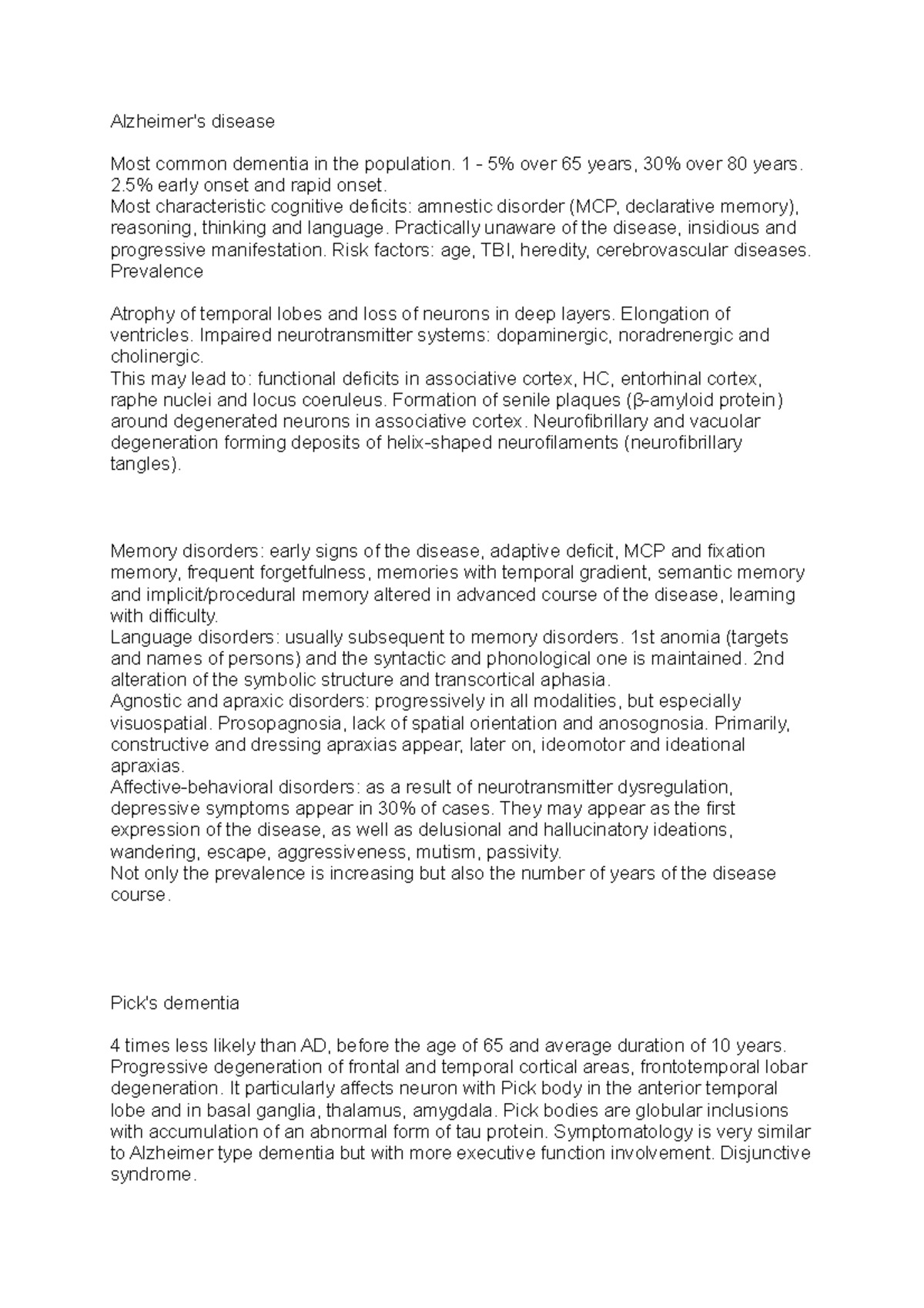 Alzheimer - Study guide - Alzheimer's disease Most common dementia in ...