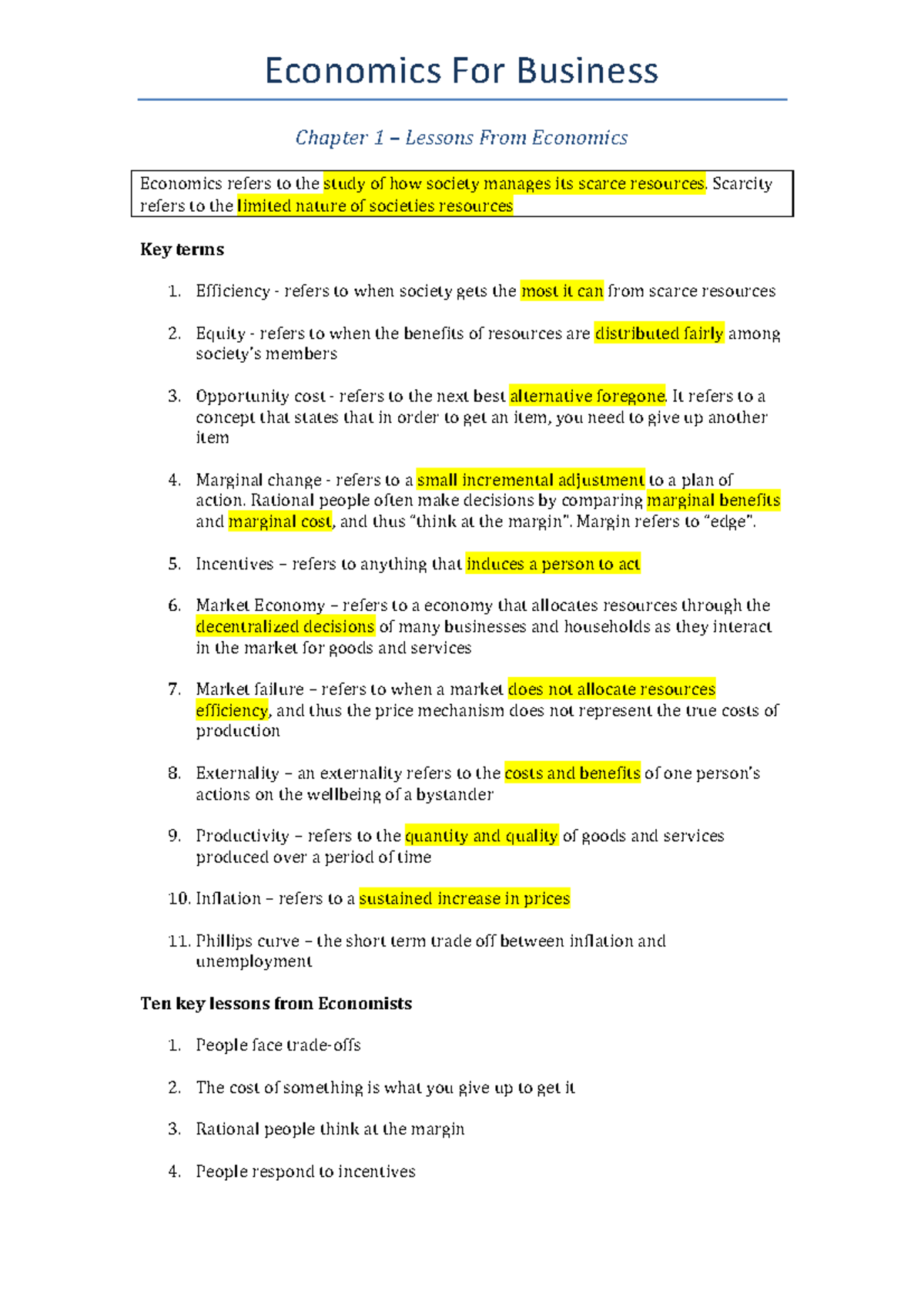 Economics-Notes - Economics For Business Chapter 1 Lessons From ...