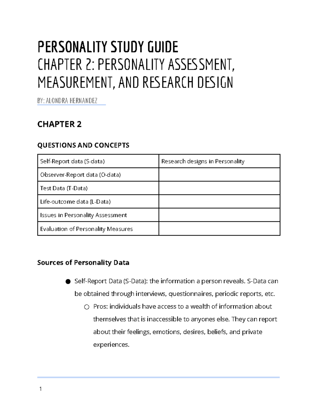 Chapter 2- Study guide - Summary Personality - PERSONALITY STUDY GUIDE ...