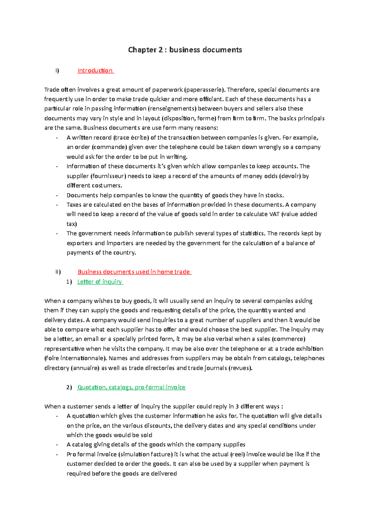 Chapter 2 business documents - Chapter 2 : business documents I ...