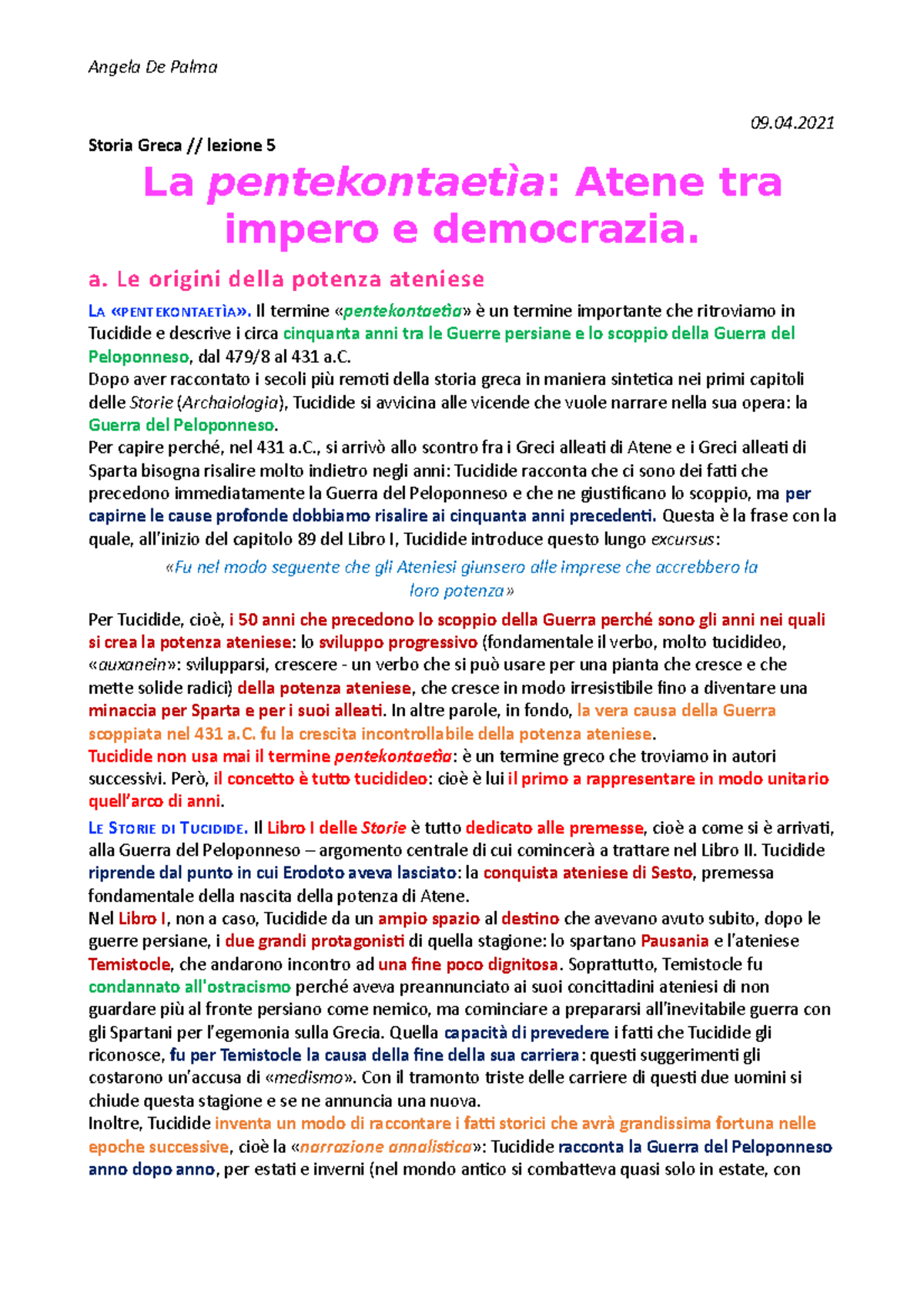 Lezione 5 - La pentekontaetia - Angela De Palma 09. Storia Greca ...